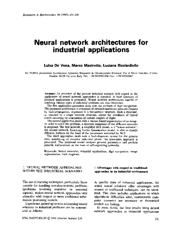 (PDF) Neural network architectures for industrial applications