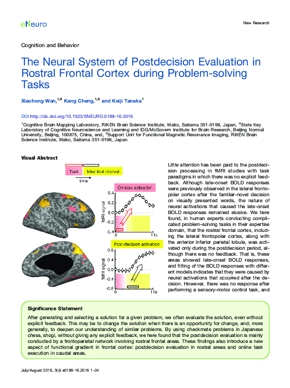 (PDF) The Neural System of Postdecision Evaluation in Rostral Frontal ...