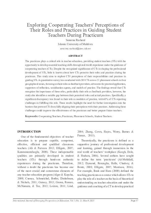 (PDF) Exploring Cooperating Teachers' Perceptions of Their Roles and ...