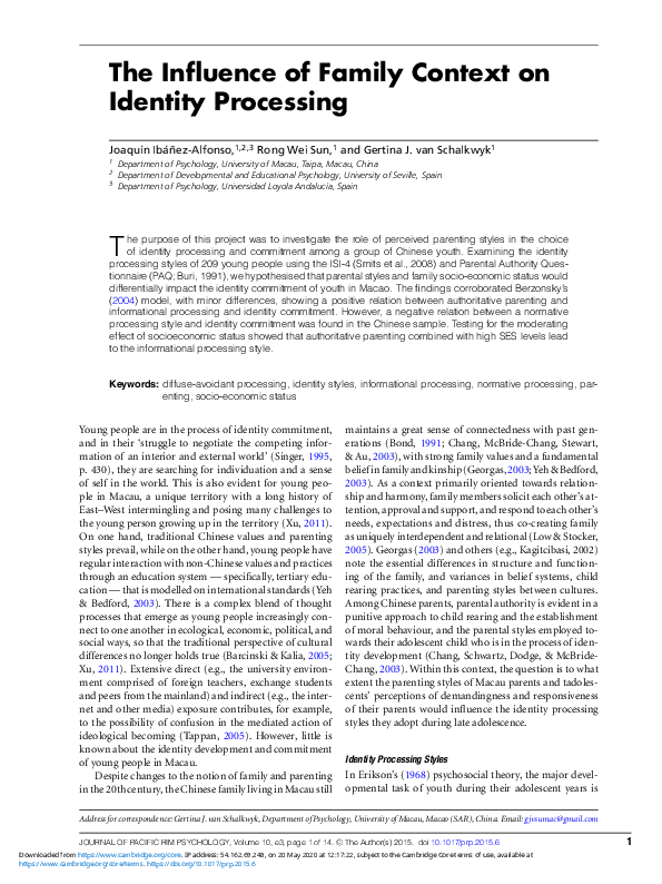 (PDF) The Influence of Family Context on Identity Processing
