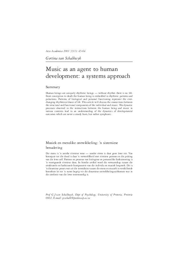 (PDF) Music as an agent to human development : a systems approach