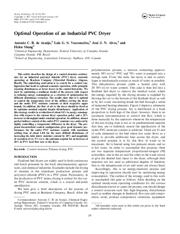 (PDF) Optimal Operation of an Industrial PVC Dryer