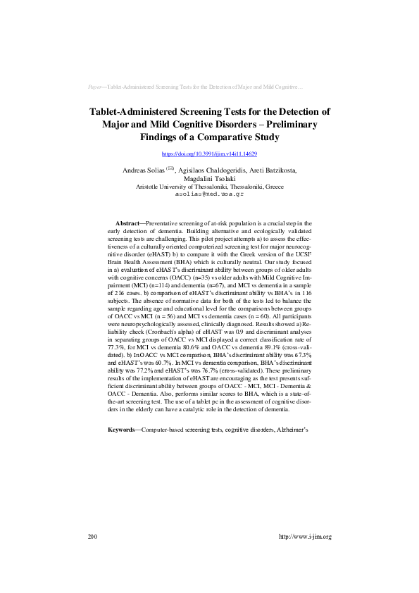 (PDF) Tablet-Administered Screening Tests for the Detection of Major ...