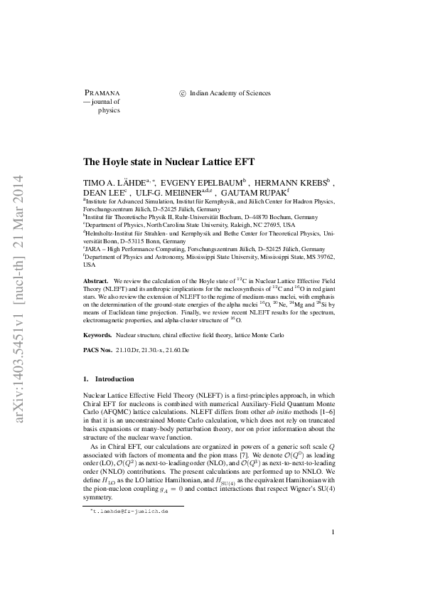 (PDF) The Hoyle state in nuclear lattice effective field theory