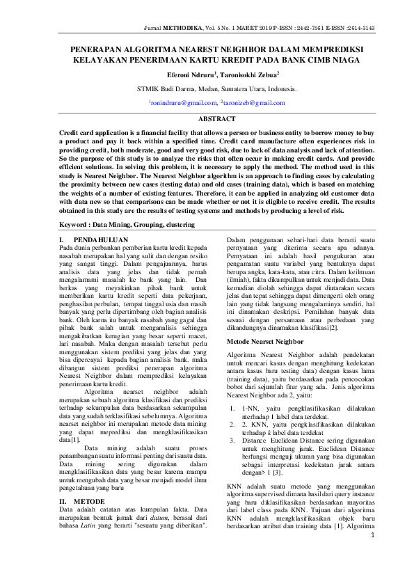 (PDF) Penerapan Algoritma Nearest Neighbor Dalam Memprediksi Kelayakan ...