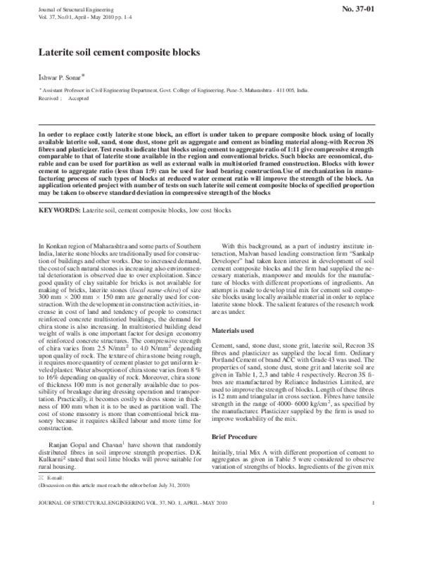 (PDF) Laterite soil cement composite blocks