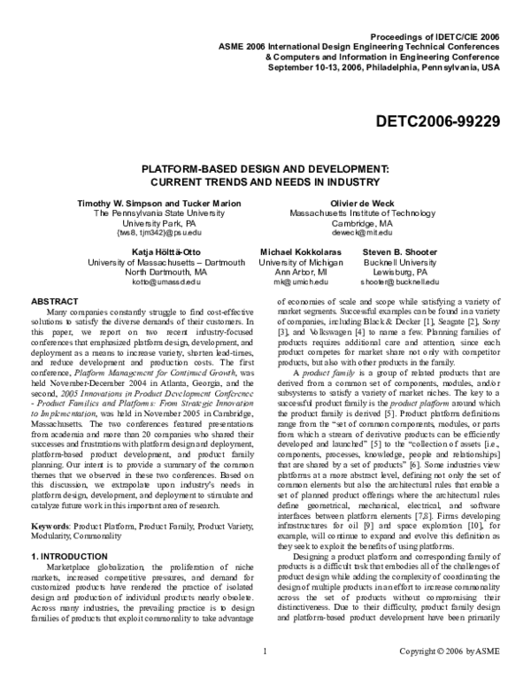 (PDF) Platform-Based Design and Development: Current Trends and Needs in Industry