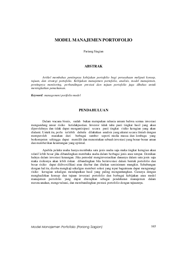(PDF) Model Manajemen Portofolio