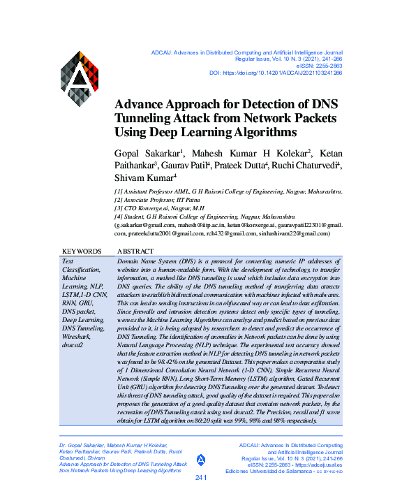 (PDF) Advance Approach for Detection of DNS Tunneling Attack from Network Packets Using Deep ...