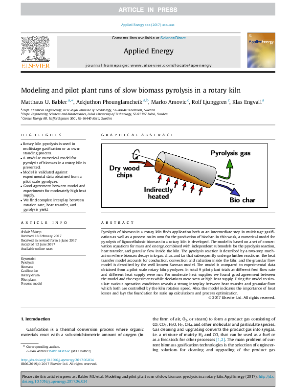 (PDF) Modeling and pilot plant runs of slow biomass pyrolysis in a ...