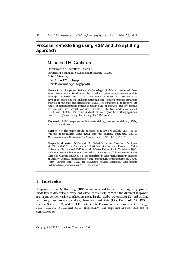 (PDF) Process re-modelling using RSM and the splitting approach