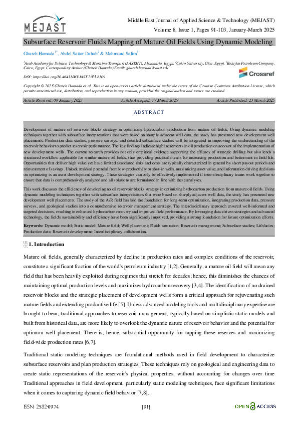 (PDF) Subsurface Reservoir Fluids Mapping of Mature Oil Fields Using Dynamic Modeling