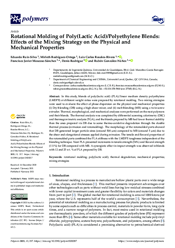 (PDF) Rotational Molding of Poly(Lactic Acid)/Polyethylene Blends: Effects of the Mixing ...