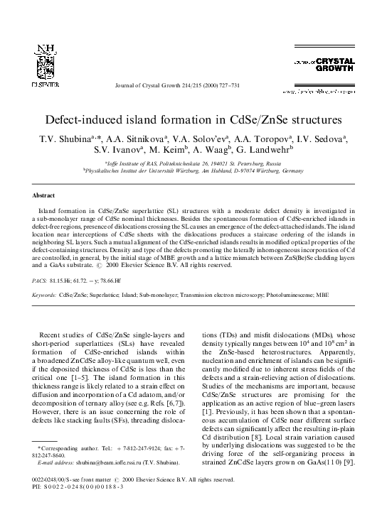 (PDF) Defect-induced island formation in CdSe/ZnSe structures