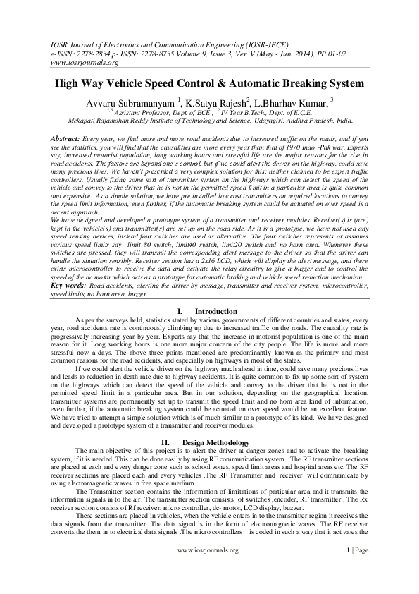 (PDF) High Way Vehicle Speed Control & Automatic Breaking System