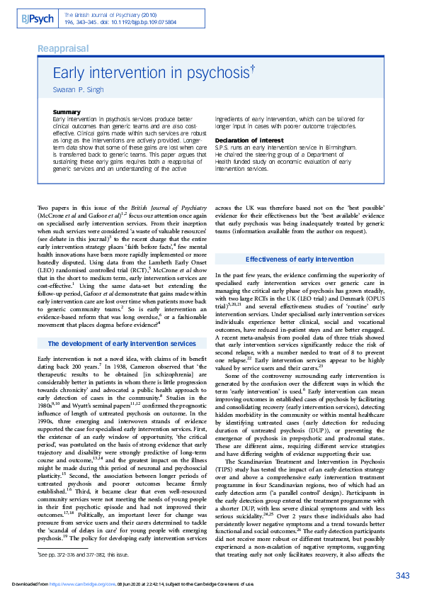 (PDF) Early intervention in psychosis