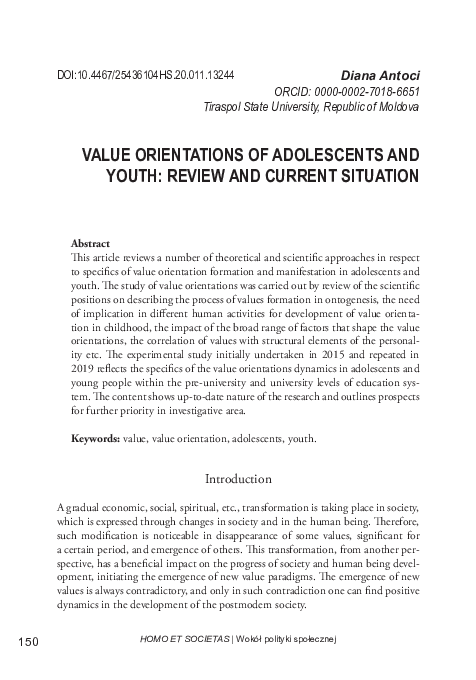 (PDF) Value Orientations of Adolescents and Youth: Review and Current ...