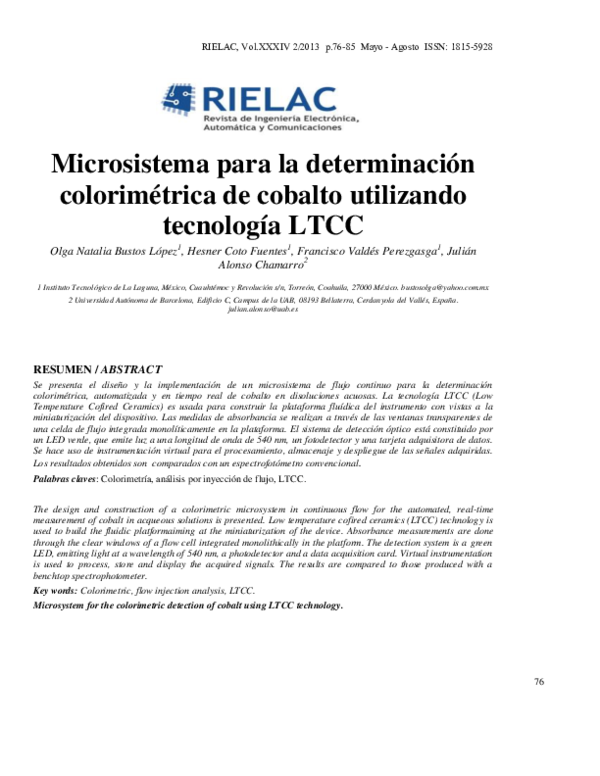 (PDF) Microsistema para la determinación colorimétrica de cobalto utilizando tecnología LTCC