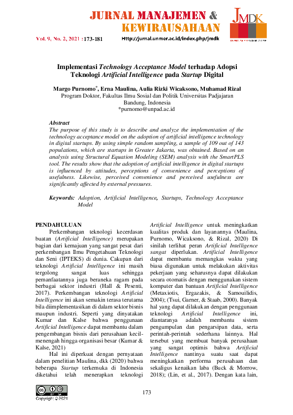 (PDF) Implementasi Technology Acceptance Model terhadap Adopsi Teknologi Artificial Intelligence ...