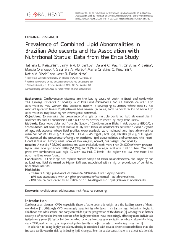 (PDF) Prevalence of Combined Lipid Abnormalities in Brazilian ...