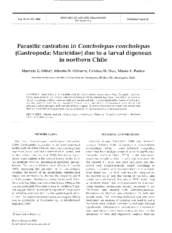 (PDF) Parasitic castration in Concholepas concholepas (Gastropoda ...