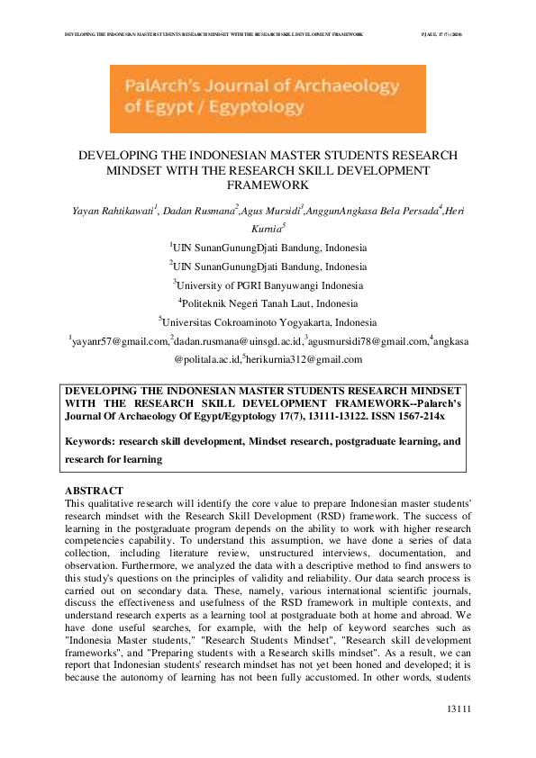 (PDF) Developing The Indonesian Master Students Research Mindset With ...