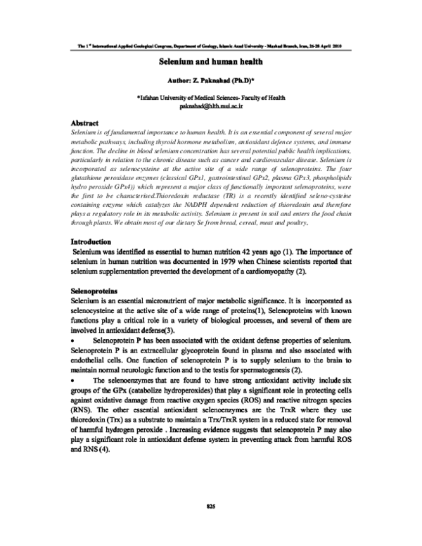 (PDF) Selenium and human health