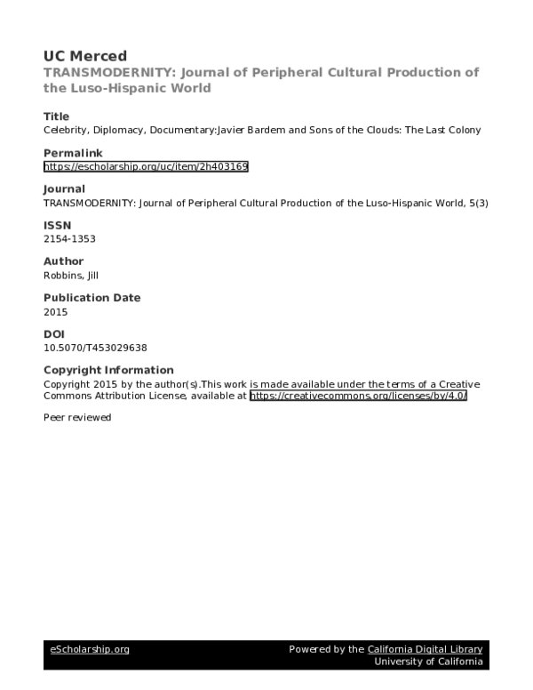 (PDF) Celebrity, Diplomacy, Documentary:Javier Bardem and Sons of the ...