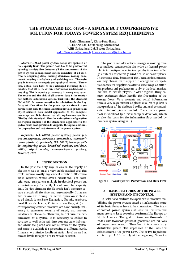 (PDF) The Standard Iec 61850 - a Simple but Comprehensive Solution for Todays Power System ...
