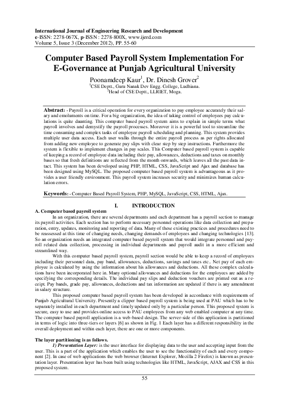 (PDF) Computer Based Payroll System Implementation For E-Governance at ...
