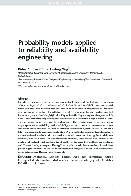 (PDF) Probability models applied to reliability and availability engineering
