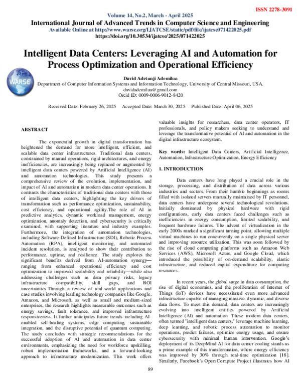 (PDF) Intelligent Data Centers: Leveraging AI and Automation for Process Optimization and ...
