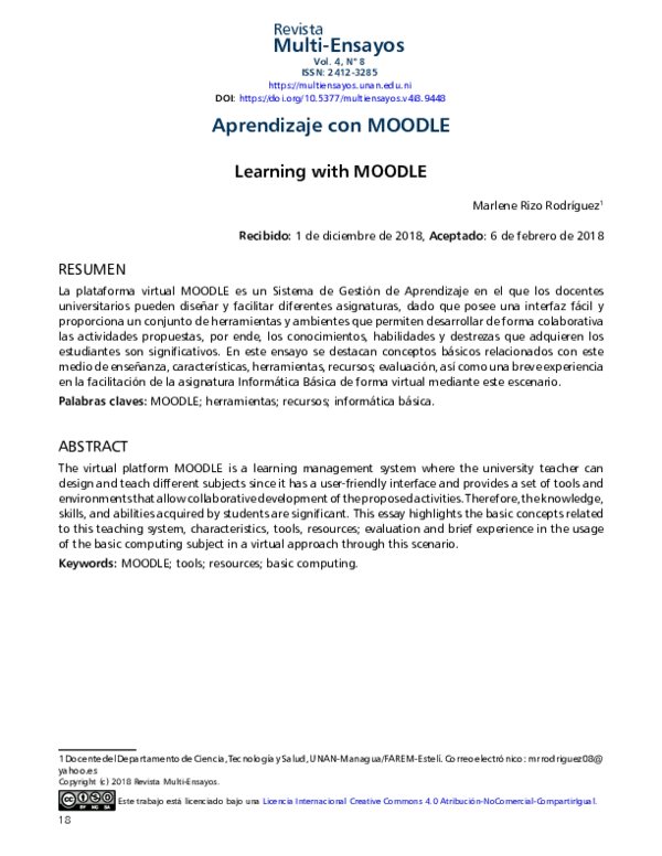 (PDF) Aprendizaje con MOODLE
