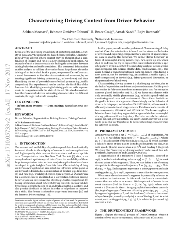 (PDF) Characterizing Driving Context from Driver Behavior