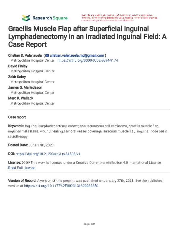(PDF) Gracilis Muscle Flap after Superficial Inguinal Lymphadenectomy ...