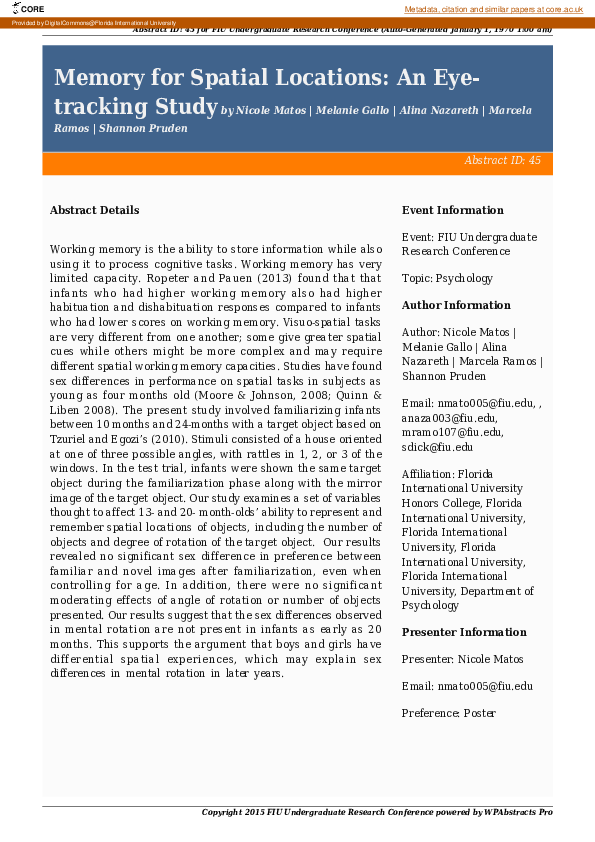 (PDF) Memory for Spatial Locations: An Eye-Tracking Study