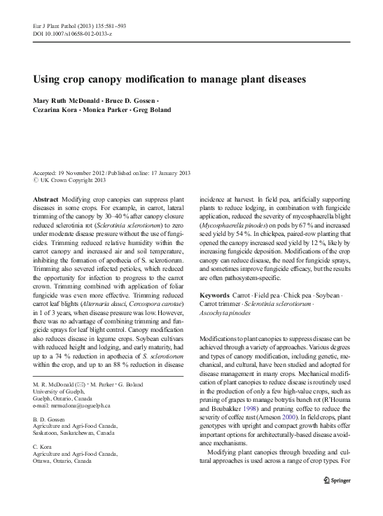 Pdf Using Crop Canopy Modification To Manage Plant Diseases