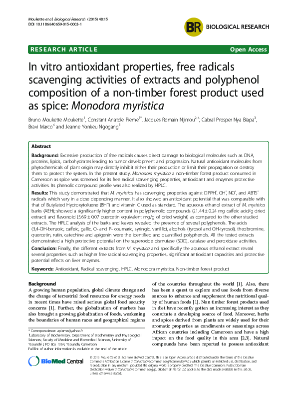 (PDF) In vitro antioxidant properties, free radicals scavenging ...