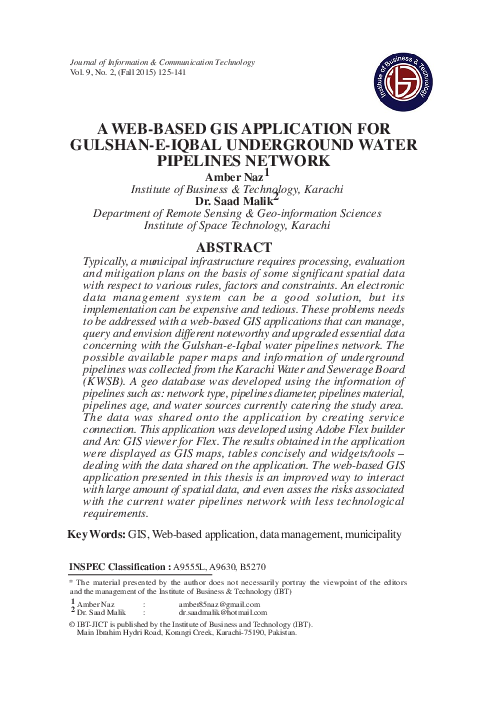 (PDF) A Web based GIS Application For Gulshan e Iqbal Underground Water Pipelines Network