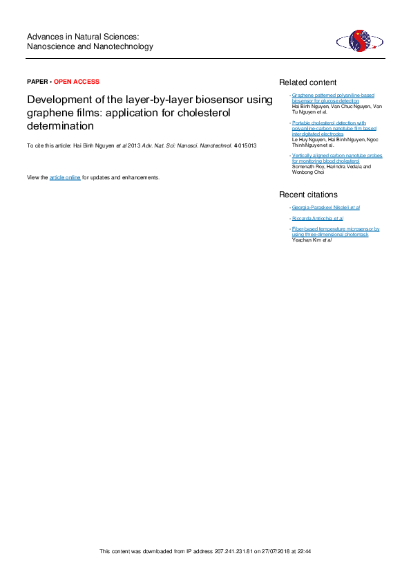 (PDF) Development of the layer-by-layer biosensor using graphene films ...