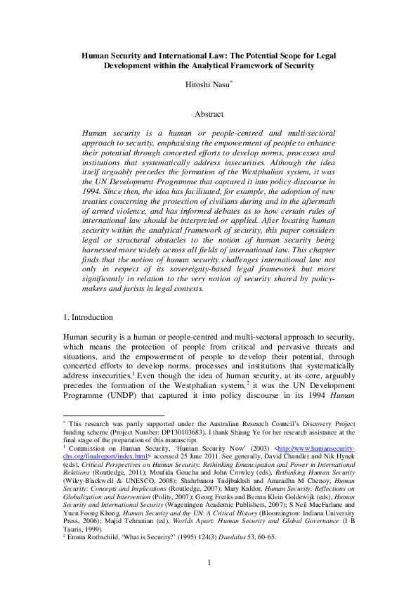 (PDF) Human Security and International Law: The Potential Scope for Legal Development within the ...