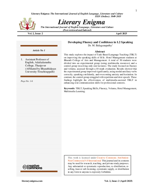 (PDF) Developing Fluency and Confidence in L2 Speaking