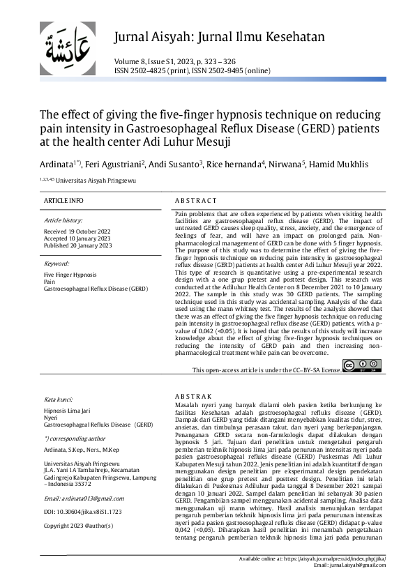 (PDF) The effect of giving the five-finger hypnosis technique on ...