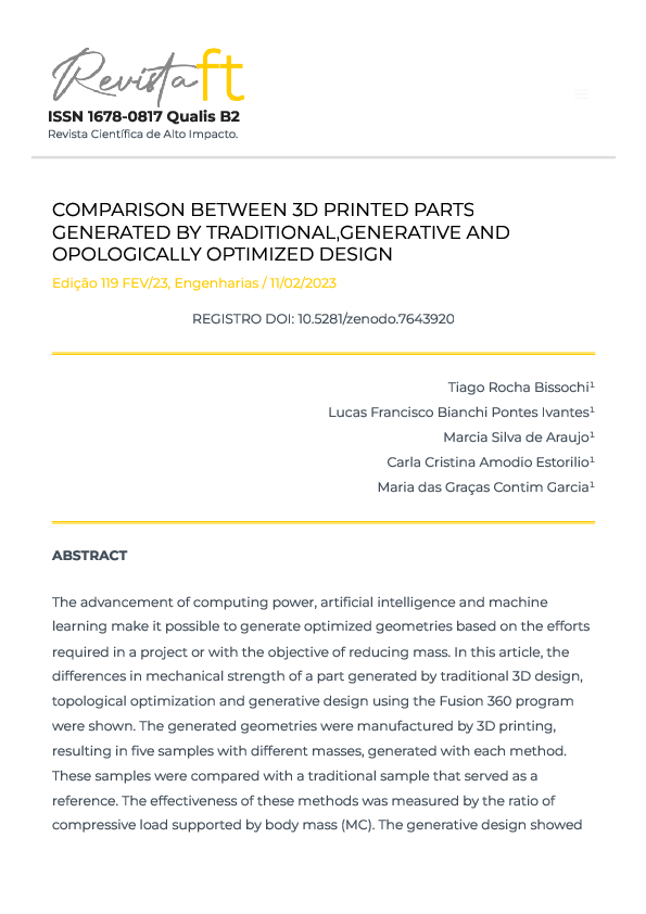(PDF) Comparison Between 3D Printed Parts Generated by Traditional,Generative and Opologically ...