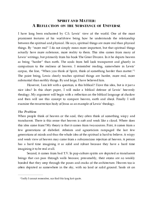 (PDF) Spirit and Matter: A Reflection on the Substance of the Universe
