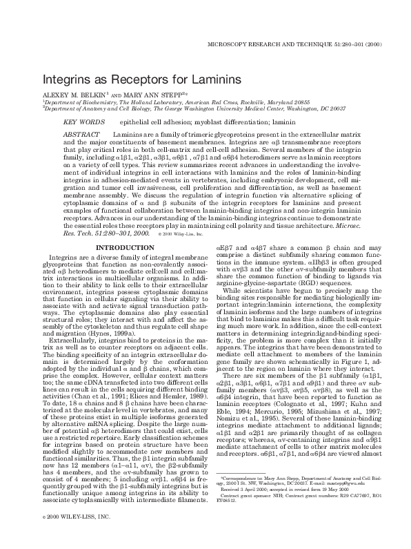 (PDF) Integrins as receptors for laminins