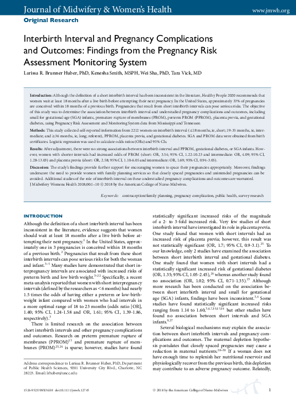 (PDF) Interbirth Interval and Pregnancy Complications and Outcomes ...