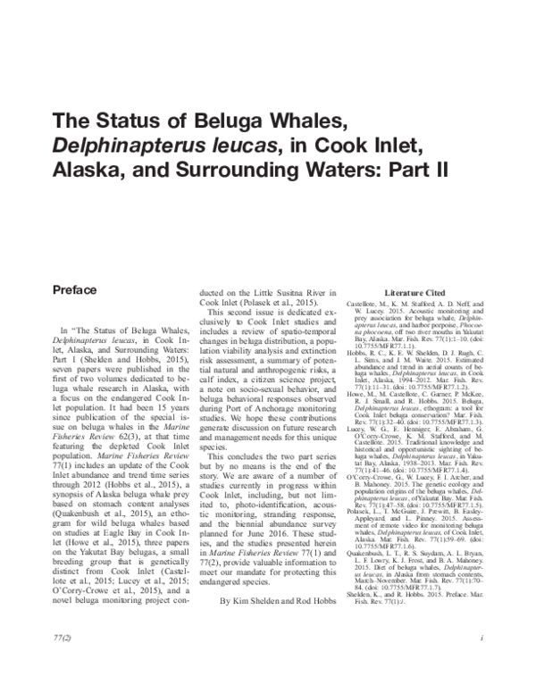 (PDF) The Status of Beluga Whales, Delphinapterus leucas, in Cook Inlet ...