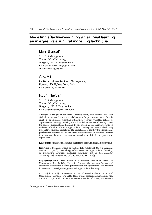(PDF) Modelling effectiveness of organisational learning: an ...