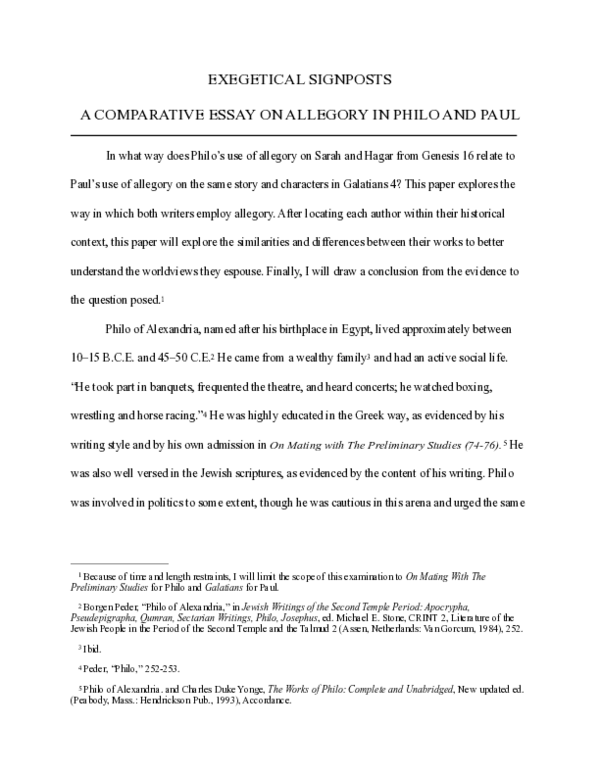 (PDF) A COMPARATIVE ESSAY ON ALLEGORY IN PHILO AND PAUL